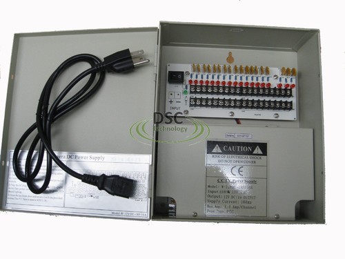 18CH CCTV security camera power supply box 12V DC PTC Fuse 10A 18 CH ...